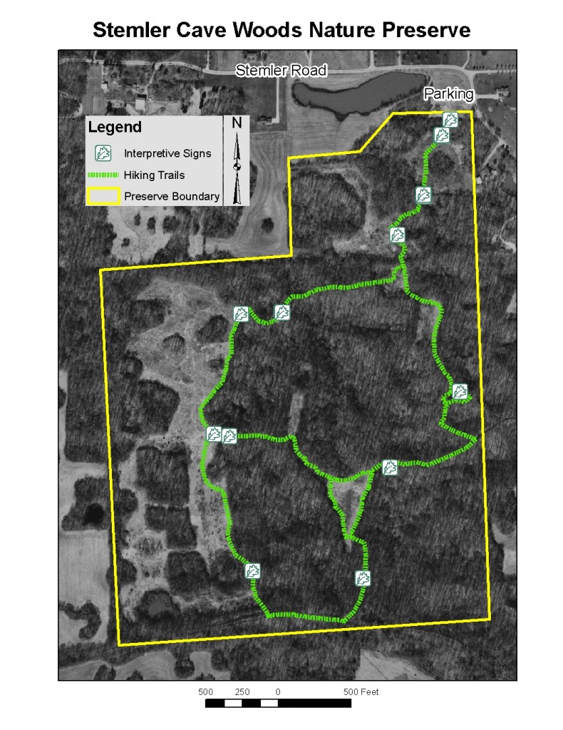 Driving directions to and trail map for Stemler Cave Woods Nature ...